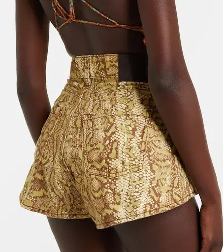 ALEMAIS Boa Snake-print Denim Shorts