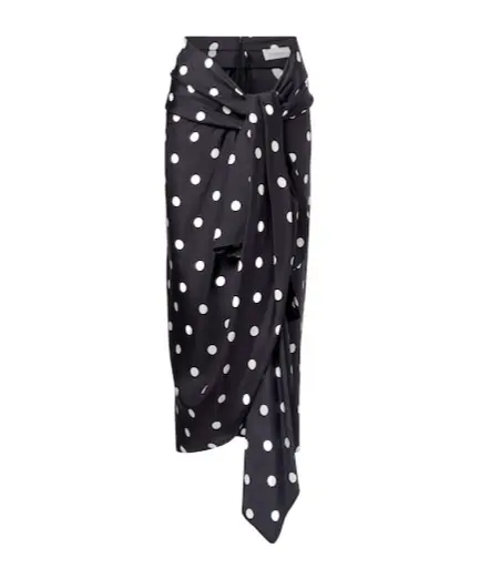 Sportmax Polka Dot Silk Satin Wrap Skirt - Black