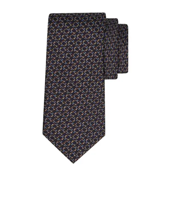 FERRAGAMO Gancini Silk Jacquard Tie - Brown