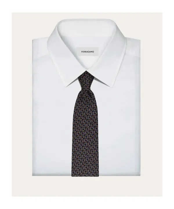 FERRAGAMO Gancini Silk Jacquard Neck Tie