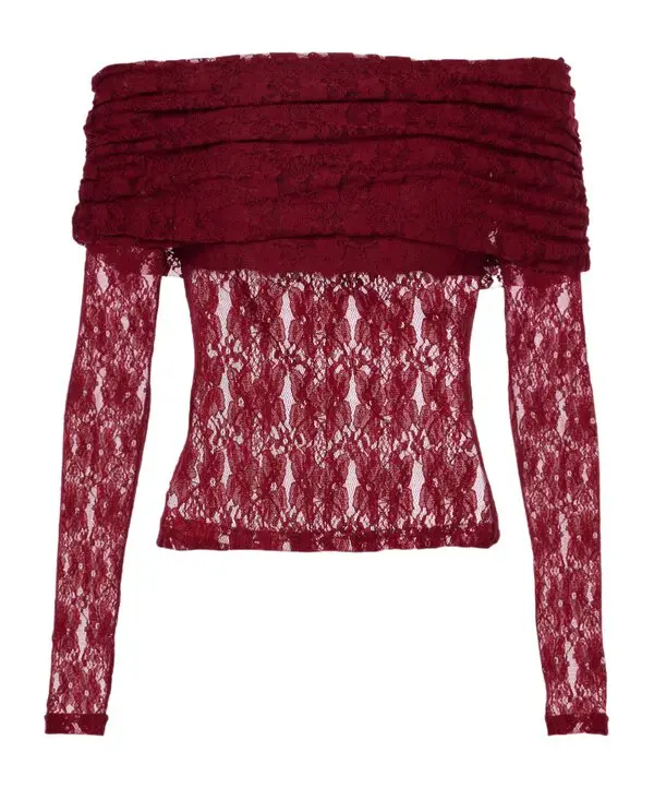 ROTATE BY BIRGER CHRISTENSEN Ruffled Floral Lace Blouse - Red