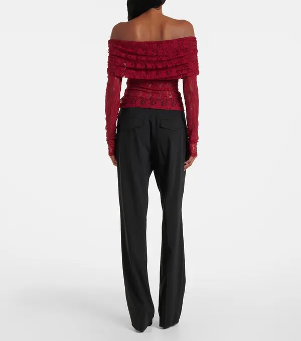 ROTATE BY BIRGER CHRISTENSEN Ruffled Floral Lace Blouse