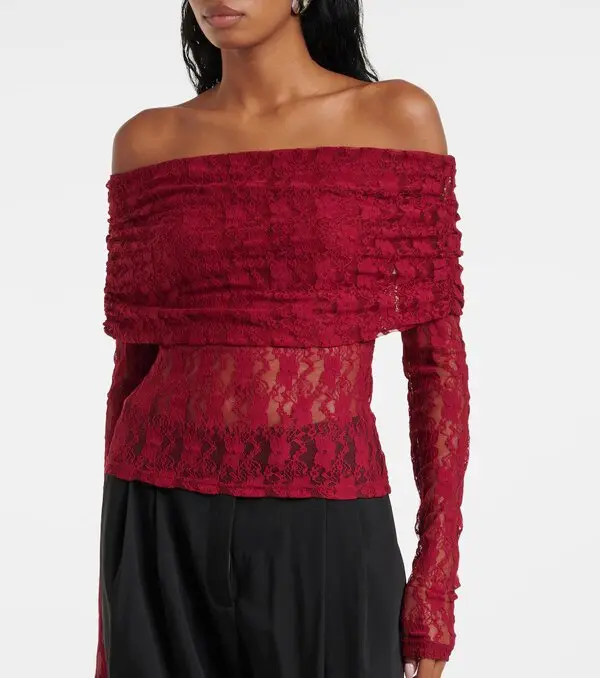 ROTATE BY BIRGER CHRISTENSEN Ruffled Floral Lace Blouse