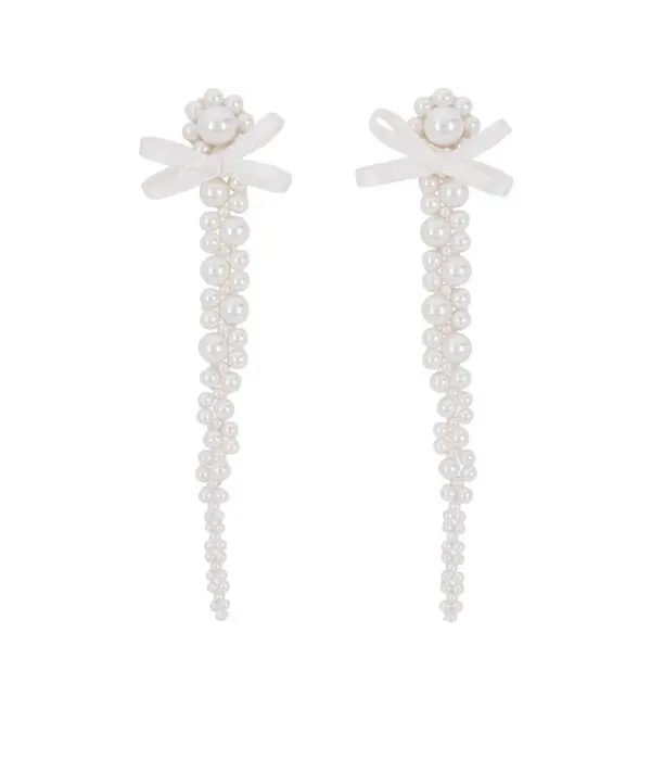 Simone Rocha Pearl Bow Drop Earrings - White