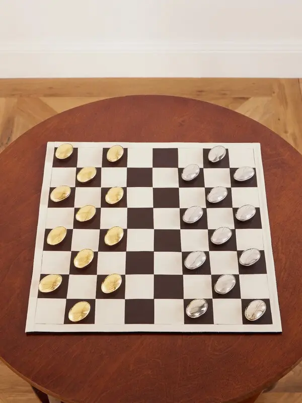 FOURTH STREET Leather And Brass Checkers Set