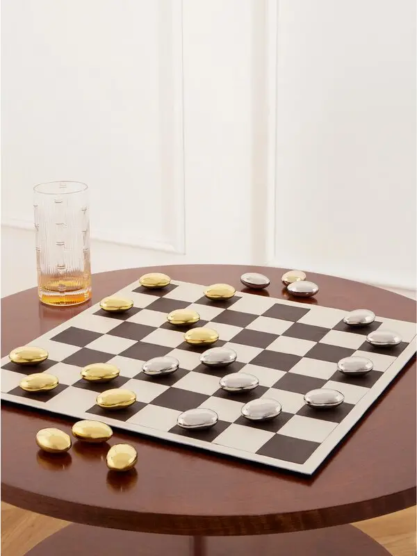 FOURTH STREET Leather And Brass Checkers Set