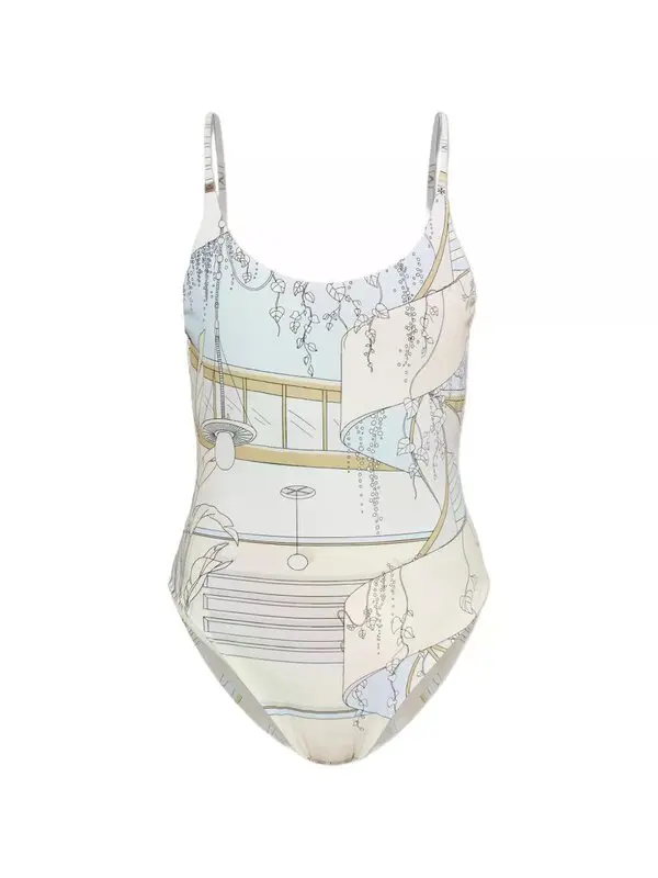 Tory Burch Graphic Print Scoop Neck Swimsuit