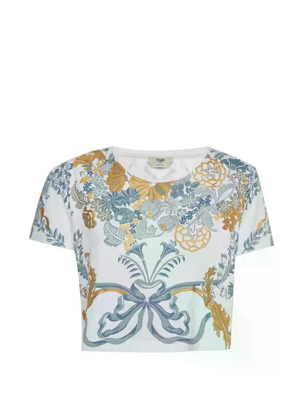 Fendi Cropped Top With Floral Appliqu - White