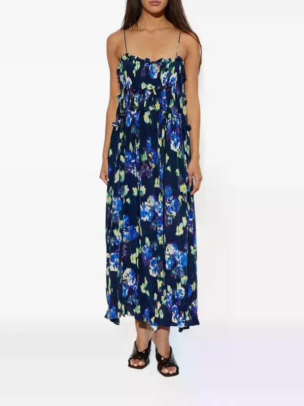Ulla Johnson Silk Floral Maxi Dress - Blue