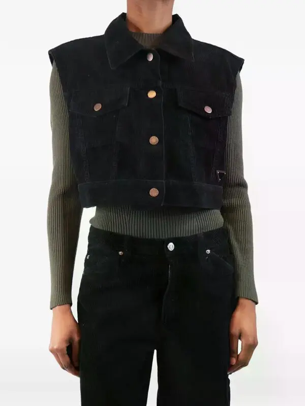 Prada Corduroy Cropped Sleeveless Jacket