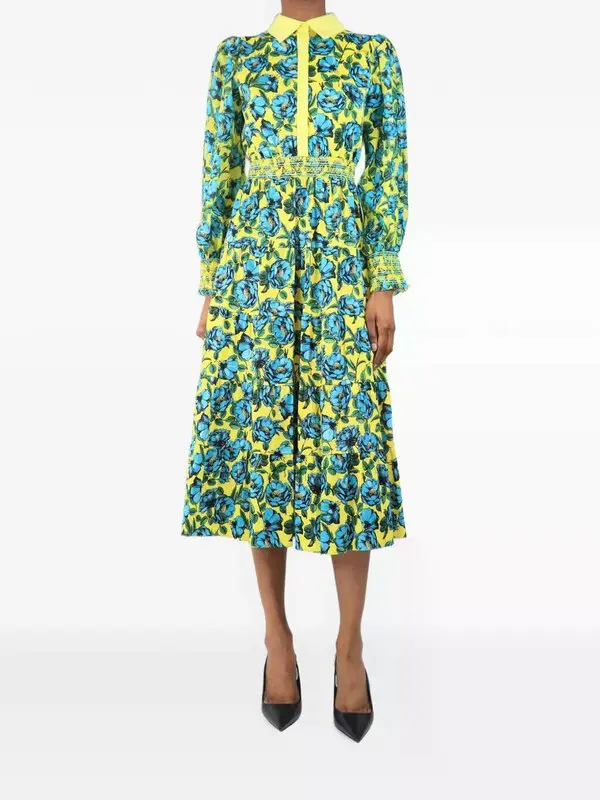 Alice + Olivia Floral Print Tiered Midi Dress - Yellow