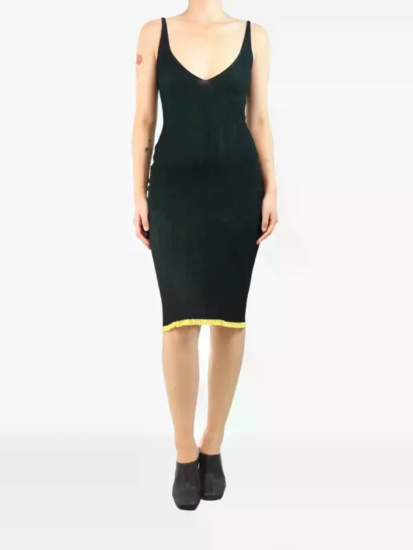 AZ FACTORY Ribbed Lace-trim Midi Dress - Black
