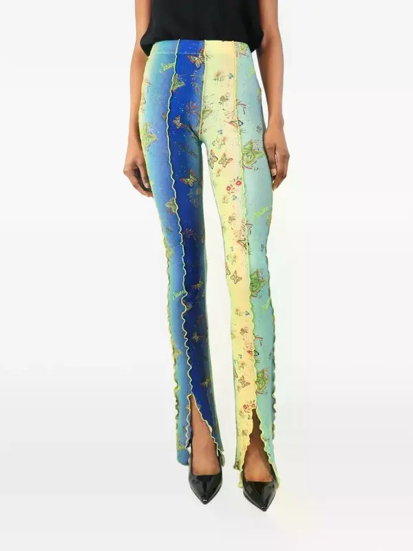 SIEDRES Butterfly Print Lettuce-trim Trousers