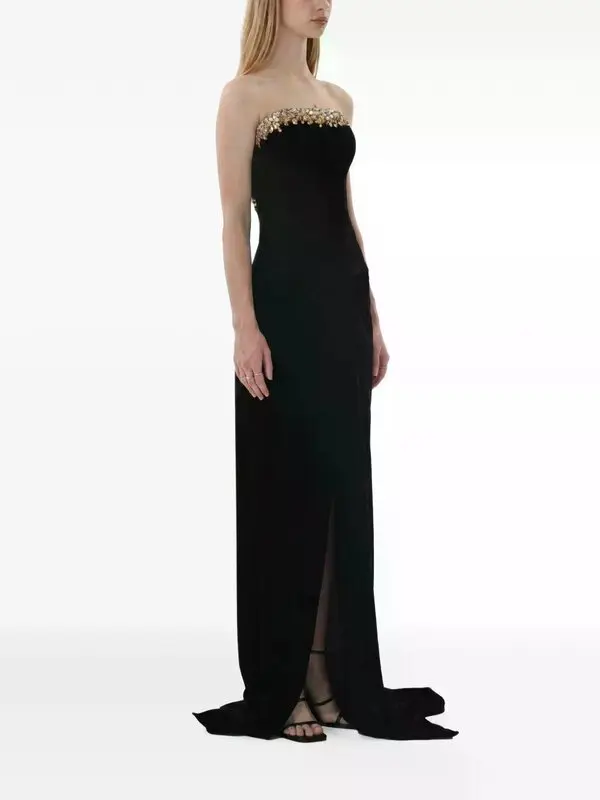 DINA MELWANI Crystal-trim Velvet Maxi Dress