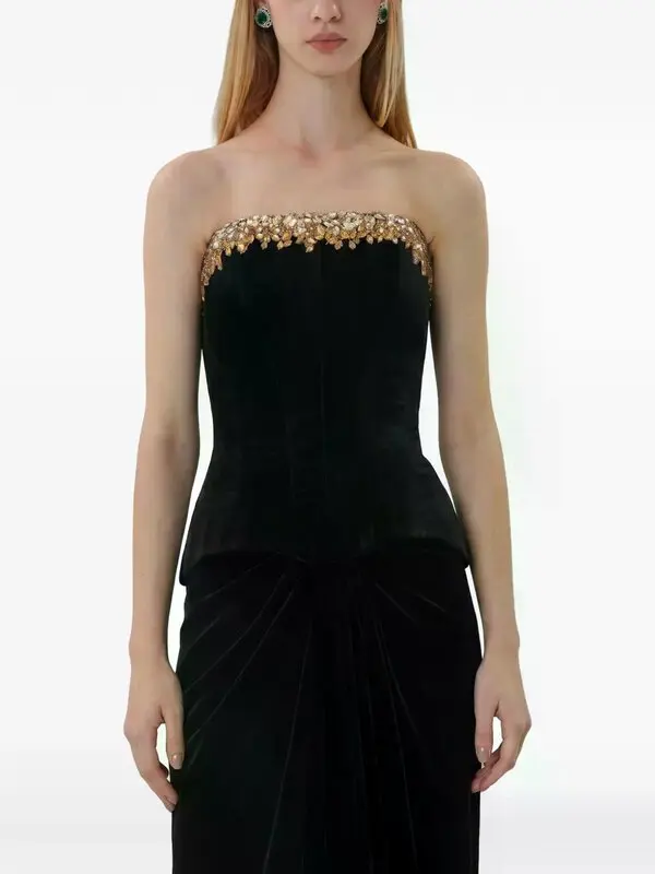 DINA MELWANI Crystal-trim Velvet Maxi Dress