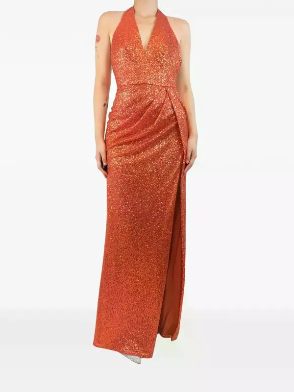 Elie Saab Embellished Halterneck Maxi Dress - Orange