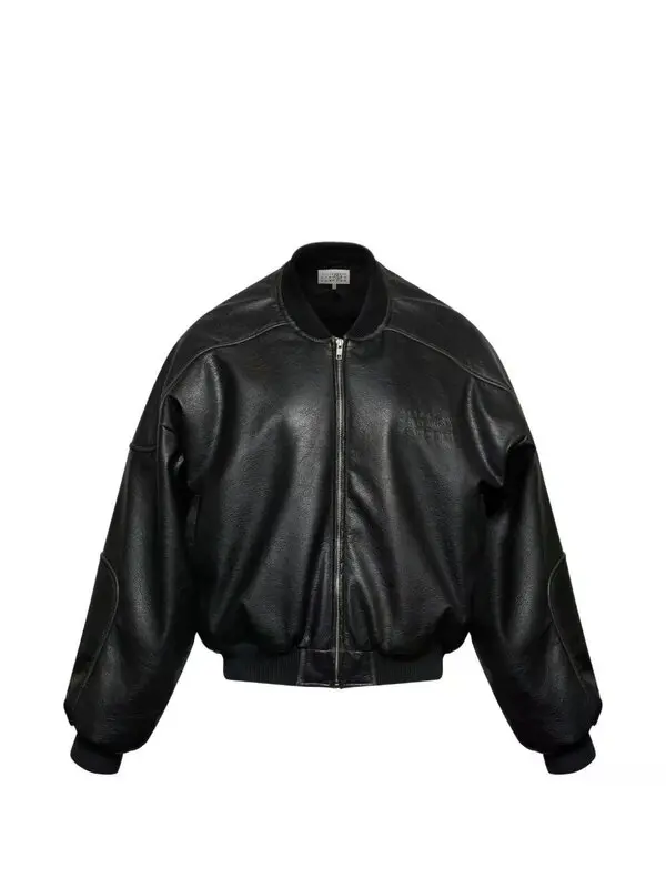 MAISON MARGIELA Faux Leather Rib-knit Trim Jacket - Black