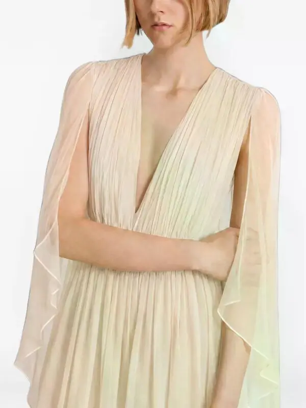 Alberta Ferretti Pleated Silk Maxi Dress - Neutrals
