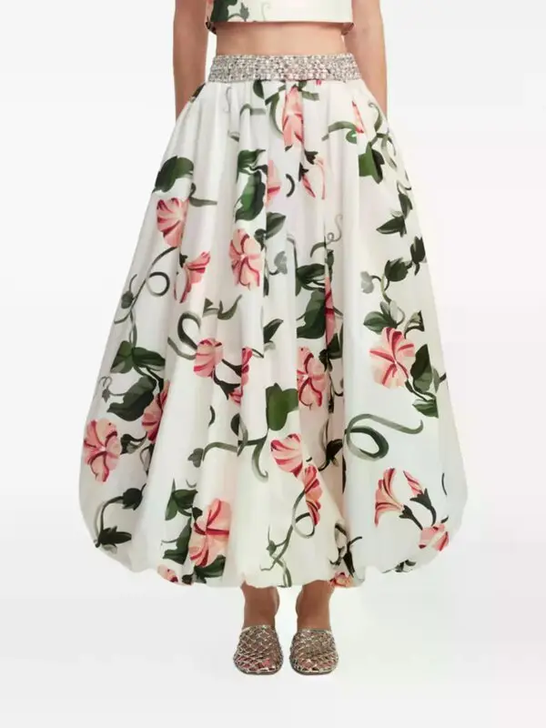 LEO LIN Crystal-embellished Floral Maxi Skirt - White