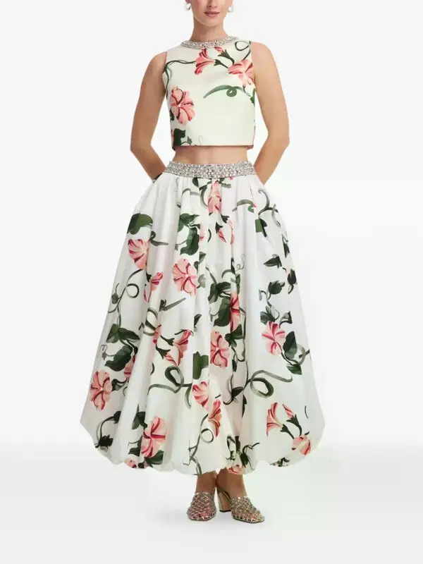 LEO LIN Crystal-embellished Floral Maxi Skirt