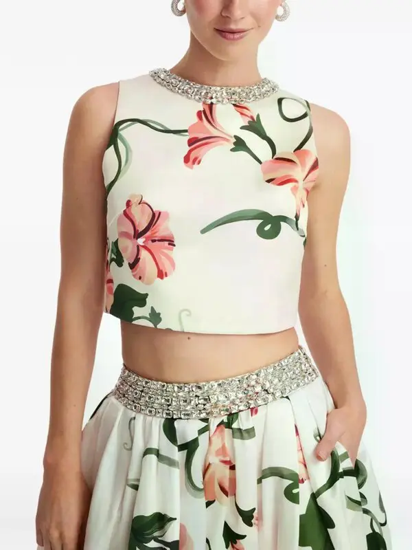 LEO LIN Crystal-embellished Floral Maxi Skirt