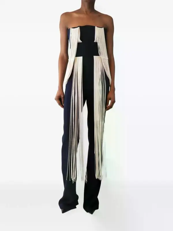 Galvan Strapless Jumpsuit With Fringe Detailing