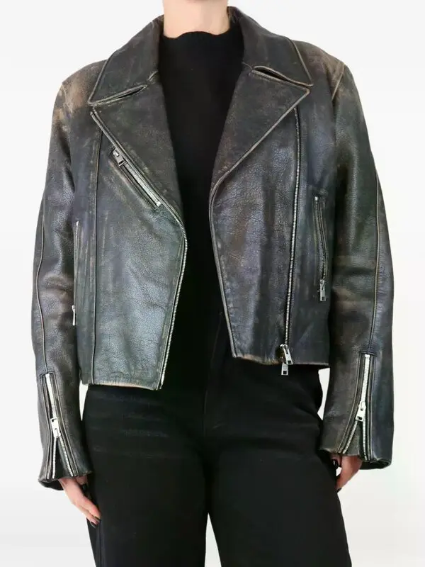 FRAME Distressed Leather Biker Jacket