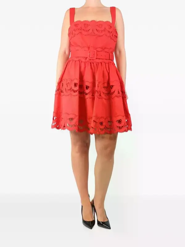 SELF-PORTRAIT Embroidered Belted Mini Dress - Red