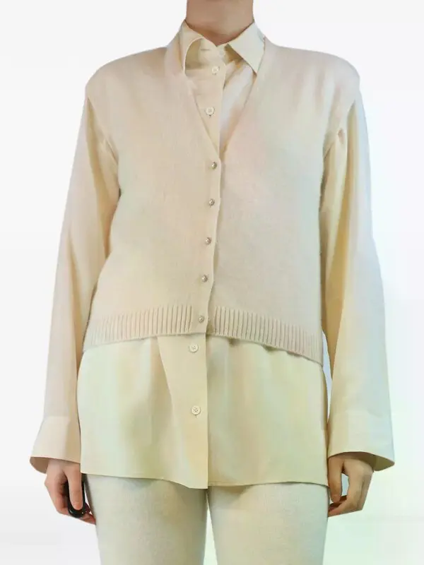 ME+EM Cream White Cashmere V-neck Button-down Knit Vest