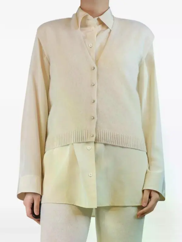 ME+EM Cream White Cashmere V-neck Button-down Knit Vest