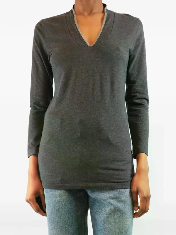 Brunello Cucinelli Monili V-neck Long-sleeve Top