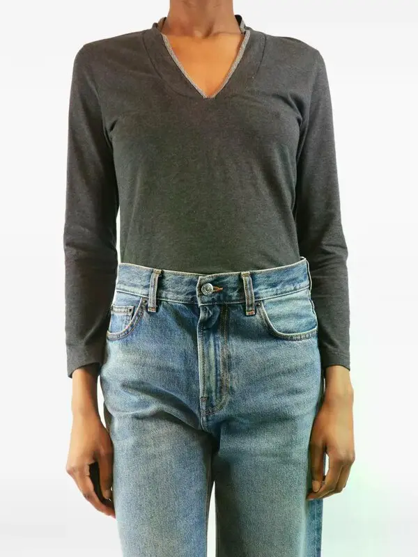 Brunello Cucinelli Monili V-neck Long-sleeve Top