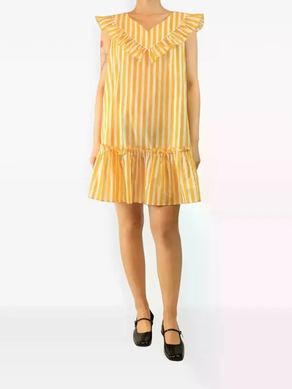 Loretta Caponi Striped Ruffled Mini Dress - Yellow