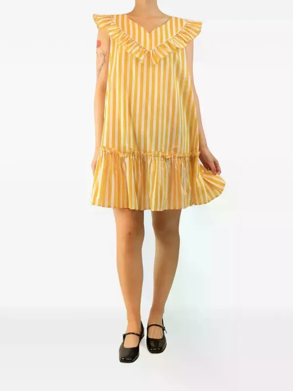 Loretta Caponi Striped Ruffled Mini Dress