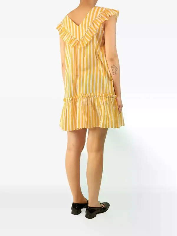 Loretta Caponi Striped Ruffled Mini Dress