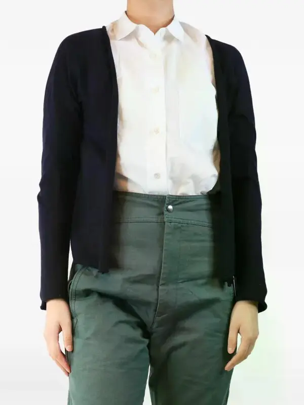 Apuntob Navy Wool And Silk Blend Open Front Cardigan