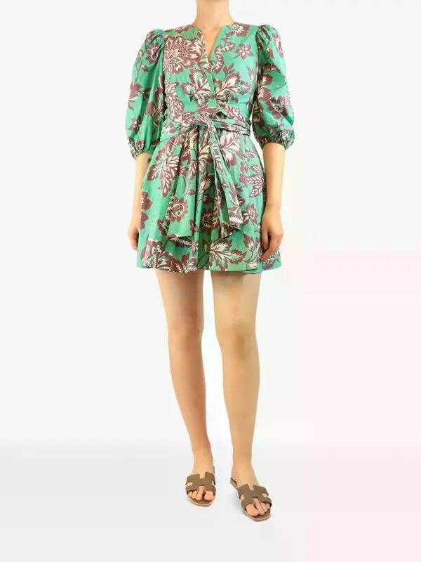 Claudie Pierlot Floral Print V-neck Puff Sleeve Mini Dress