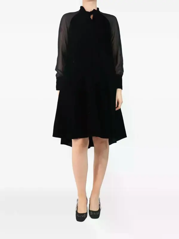 ME+EM Sheer Sleeve Velvet Asymmetric Dress - Black