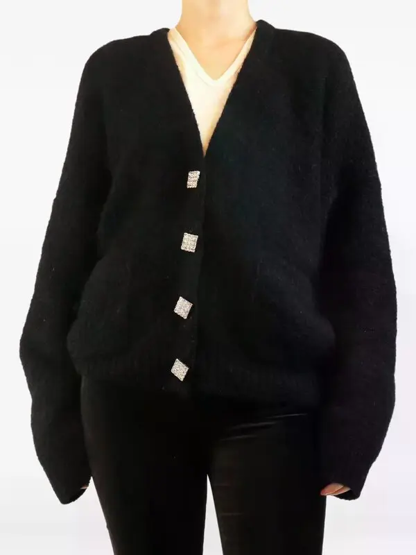Alessandra Rich Crystal-embellished V-neck Cardigan - Black