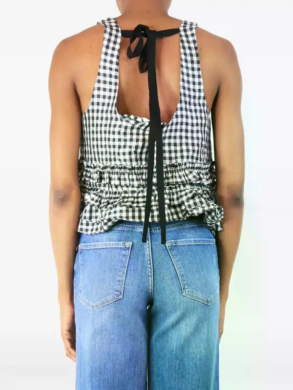 GANNI Gingham Ruffled Sleeveless Top