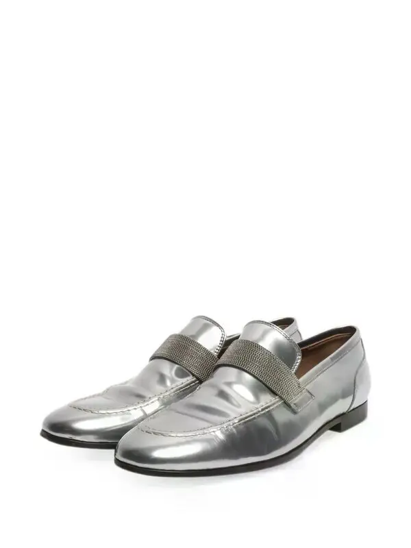 Brunello Cucinelli Metallic-effect Leather Loafers With Chain Strap