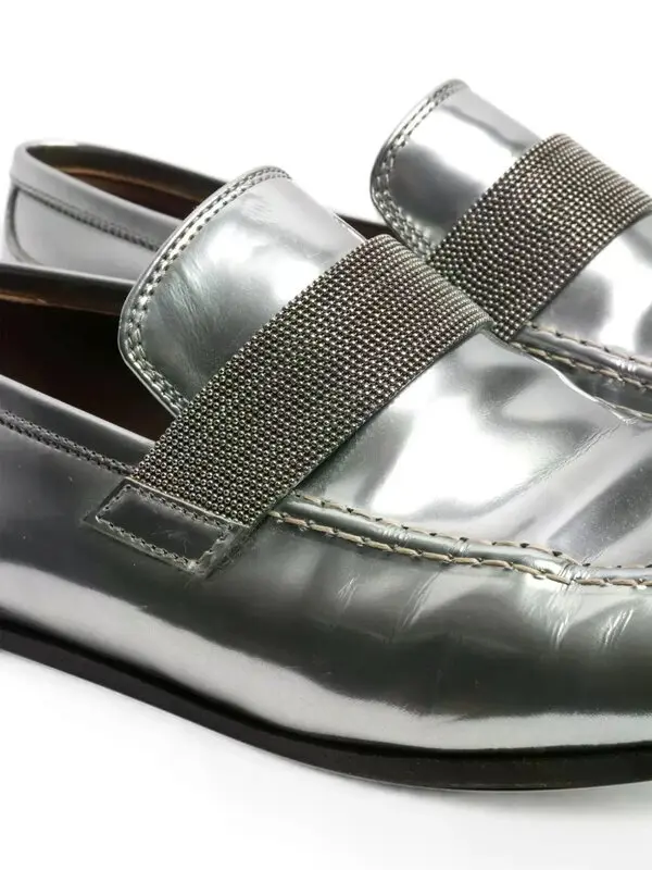 Brunello Cucinelli Metallic-effect Leather Loafers With Chain Strap