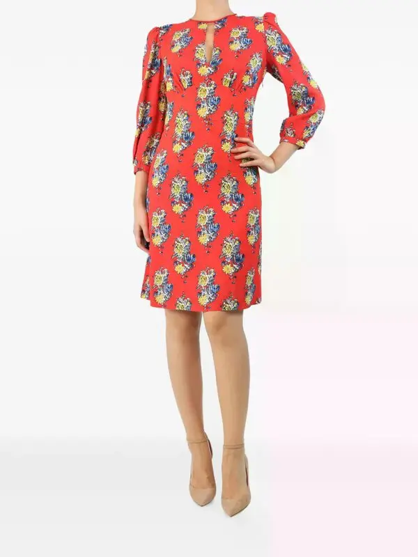 Miu Miu Floral Print Keyhole Midi Dress - Red