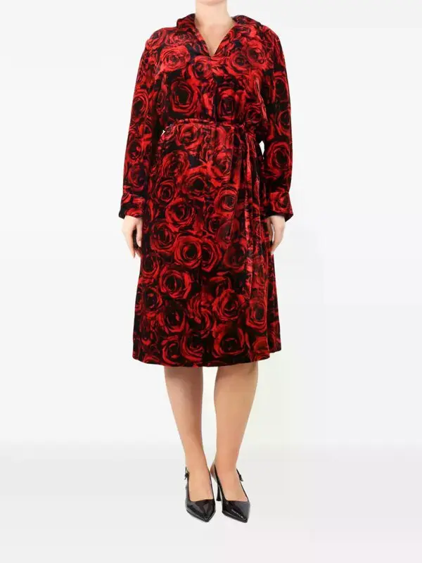 Dries Van Noten Floral Print Belted Midi Dress - Red