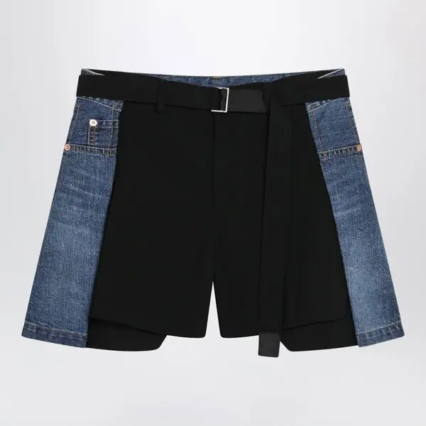 Sacai Wool And Denim Shorts - Black
