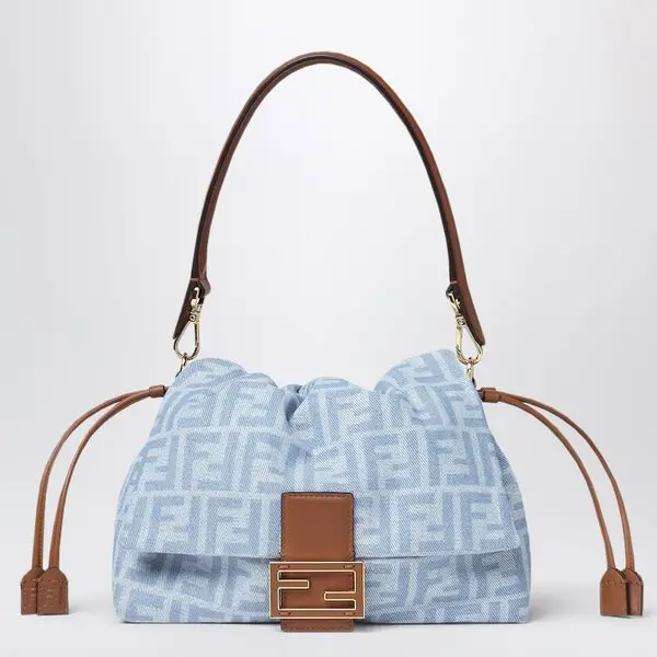 Fendi Medium Baguette Bag In Light Ff Denim - Blue