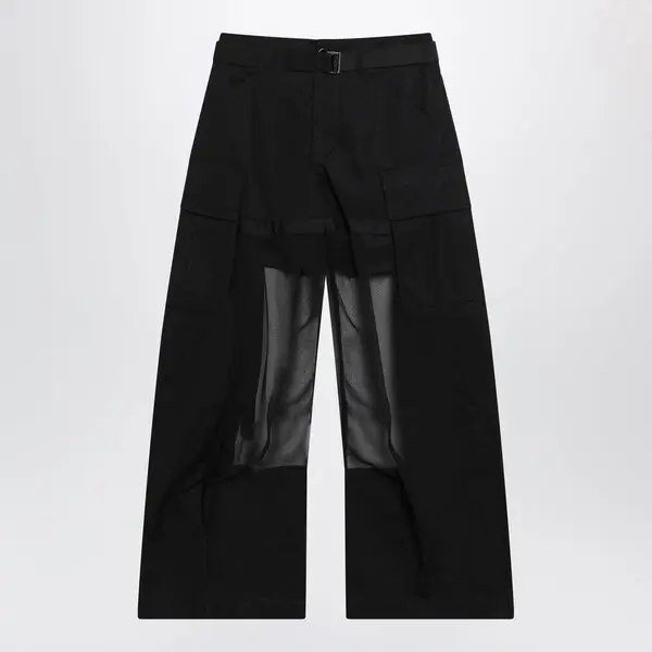 Sacai Cotton Cargo Trousers With Semi-sheer Insert - Black