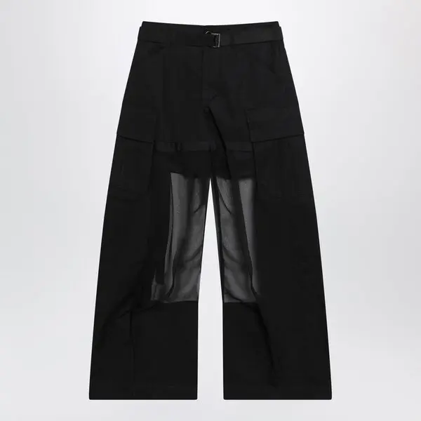 Sacai Cotton Cargo Trousers With Semi-sheer Insert - Black