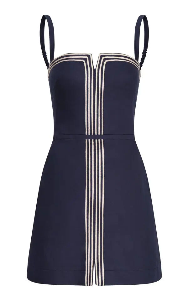 ANDRES OTALORA Marea Embroidered Linen-cotton Mini Dress - Navy