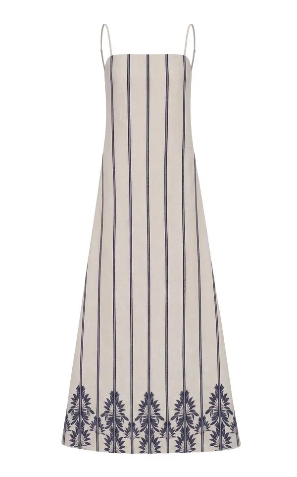 ANDRES OTALORA Navegante Embroidered Linen Maxi Dress - Stripe